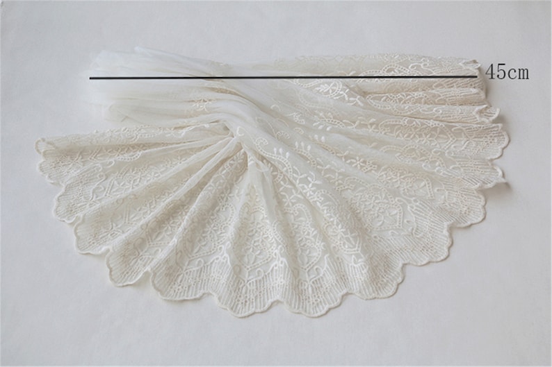 Super Wide Lace Trim 17" Width Beige Floral Embroidered Tulle Lace ...