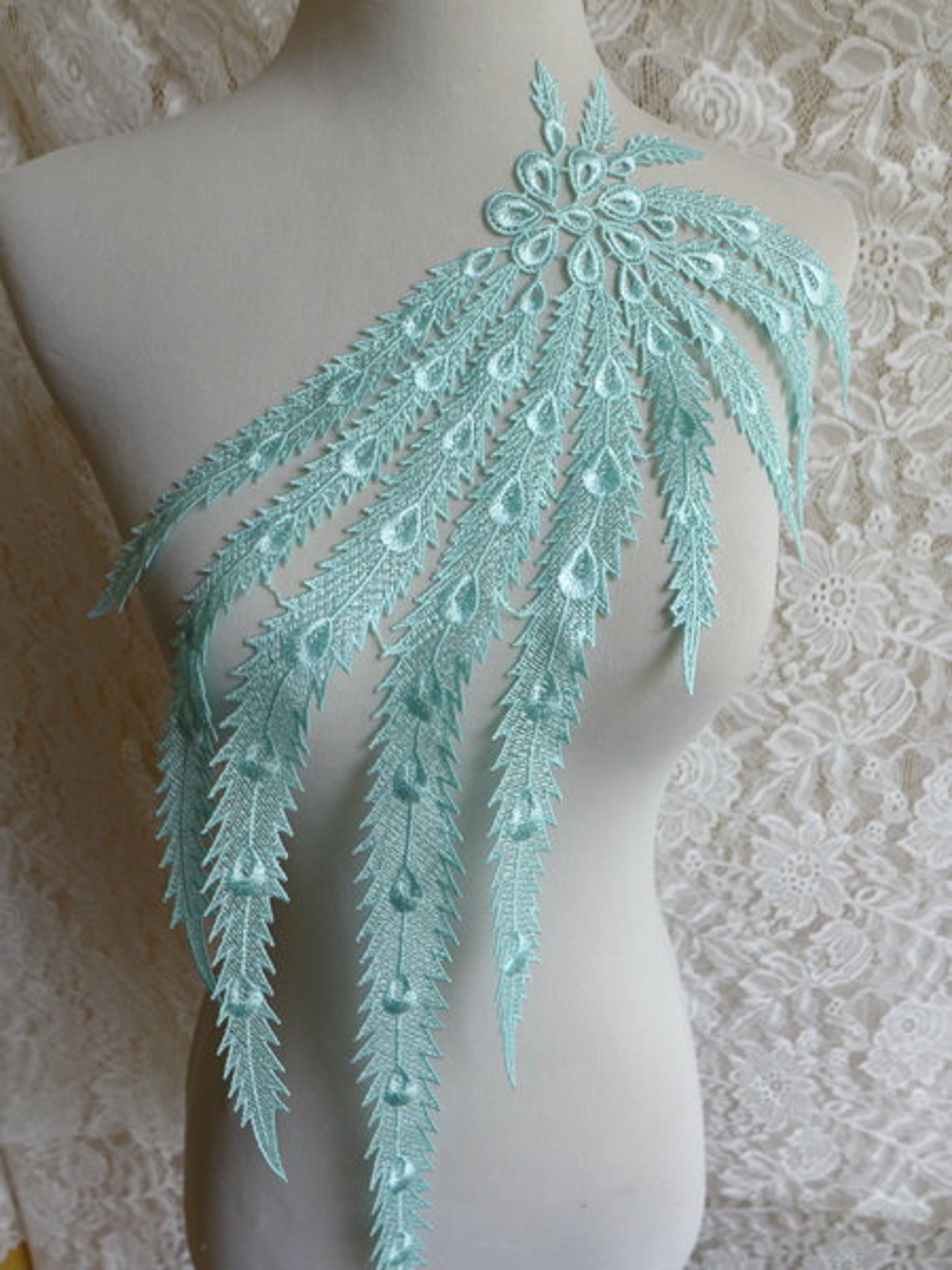 Mint Applique, Large Lace Applique, Mint Green Venice Applique, Wedding ...