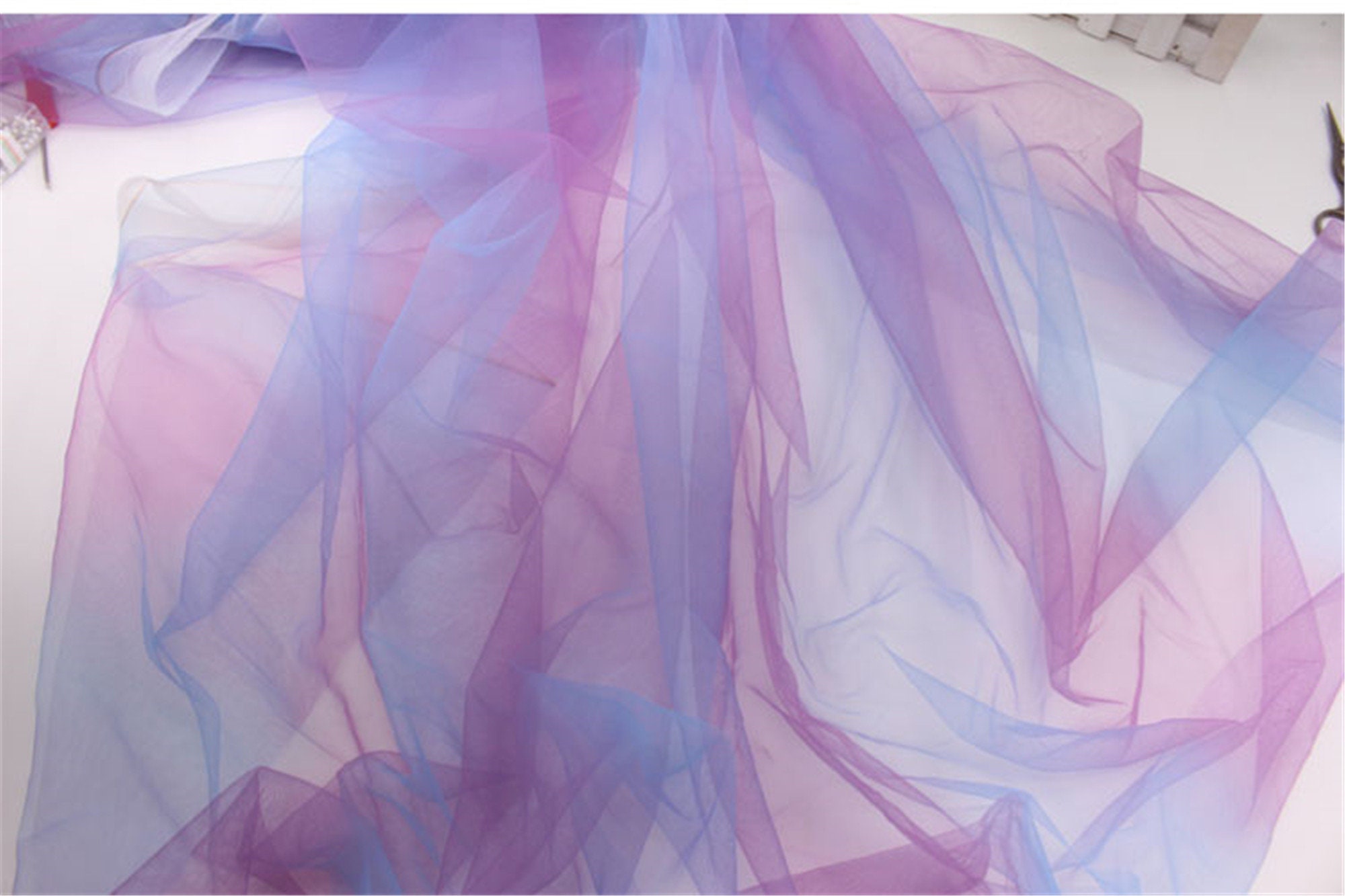 Blue Purple Tulle Fabric Tie Dyed Tulle Fabric With Gradient | Etsy