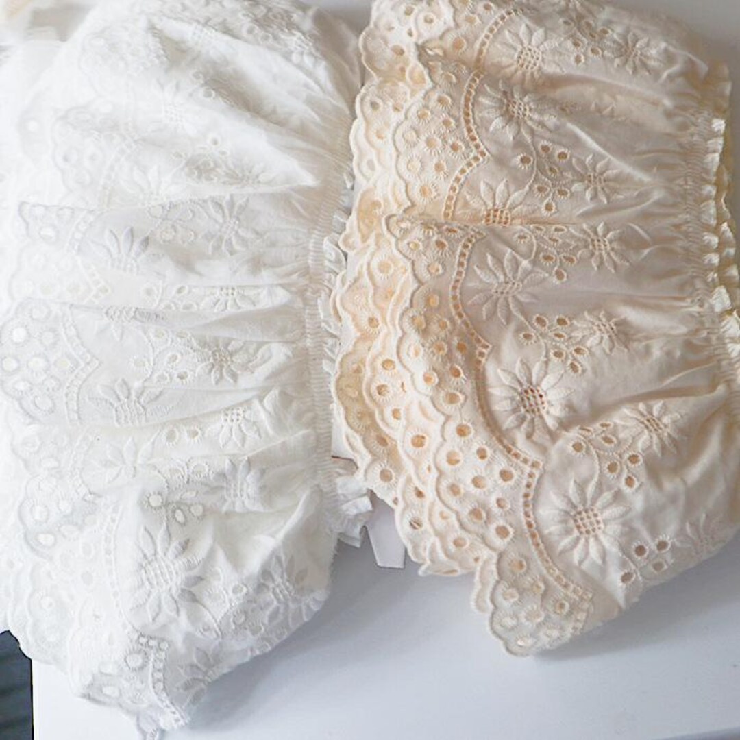 Vintage Style Eyelets Embroidery Cotton Pleated Lace Trim, Ruffle ...