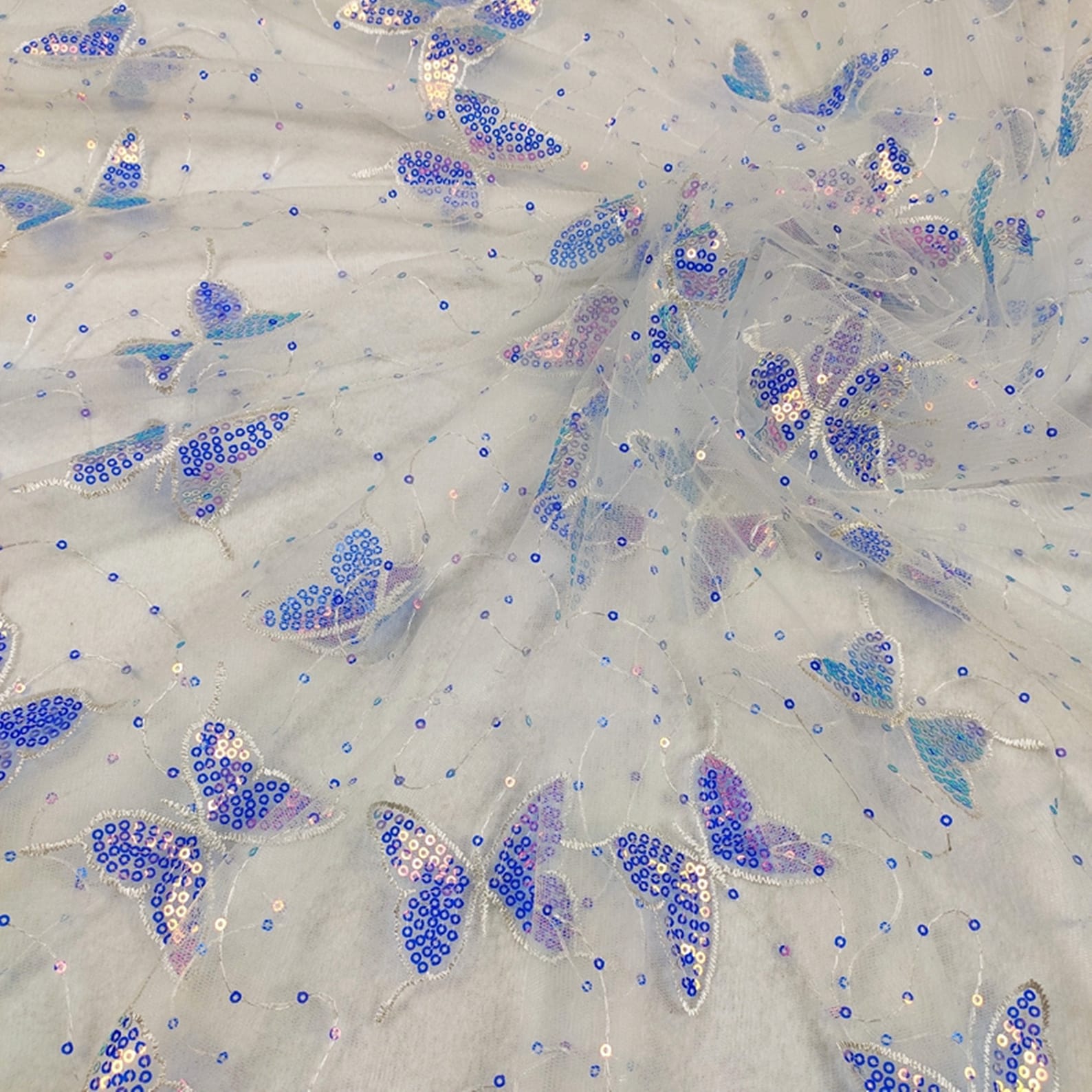 New Arrival Sequin Butterfly Embroidery Lace Fabric in Soft Tulle for ...