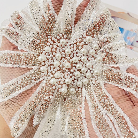 Beaded Lace Patch Pearl Lace Patch Beaded Applique Pearl - Etsy