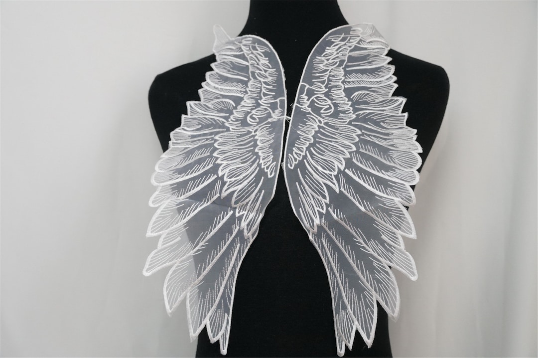 Pair of Large Organza Embroidered Angel Wing Lace Applique, off White ...