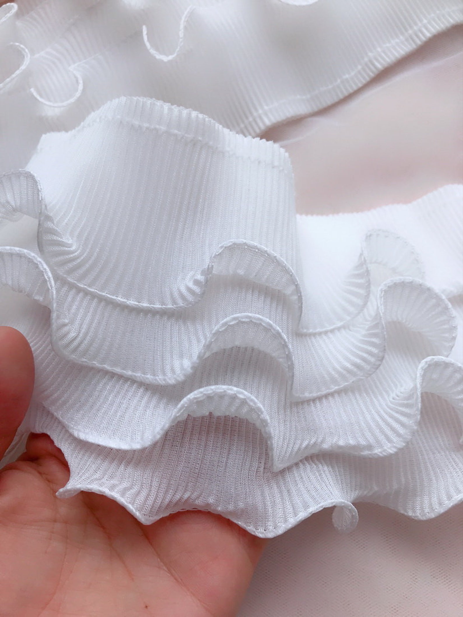 Off White Elastic Chiffon Ruffled Lace Trim Pleated Edging | Etsy