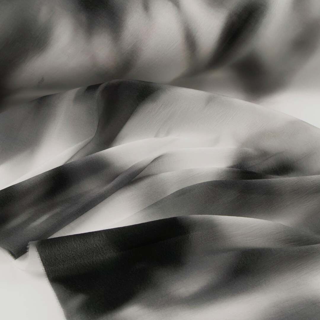 Chic Black Gray Dyeing Drape Soft Fabric, Irregular Printed Organza ...