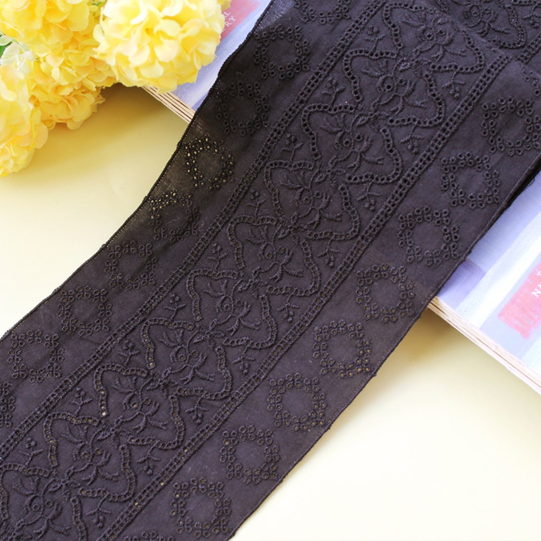 Black Lace Trim, Cotton Eyelet Lace Trim, Retro Floral Embroidery Lace ...