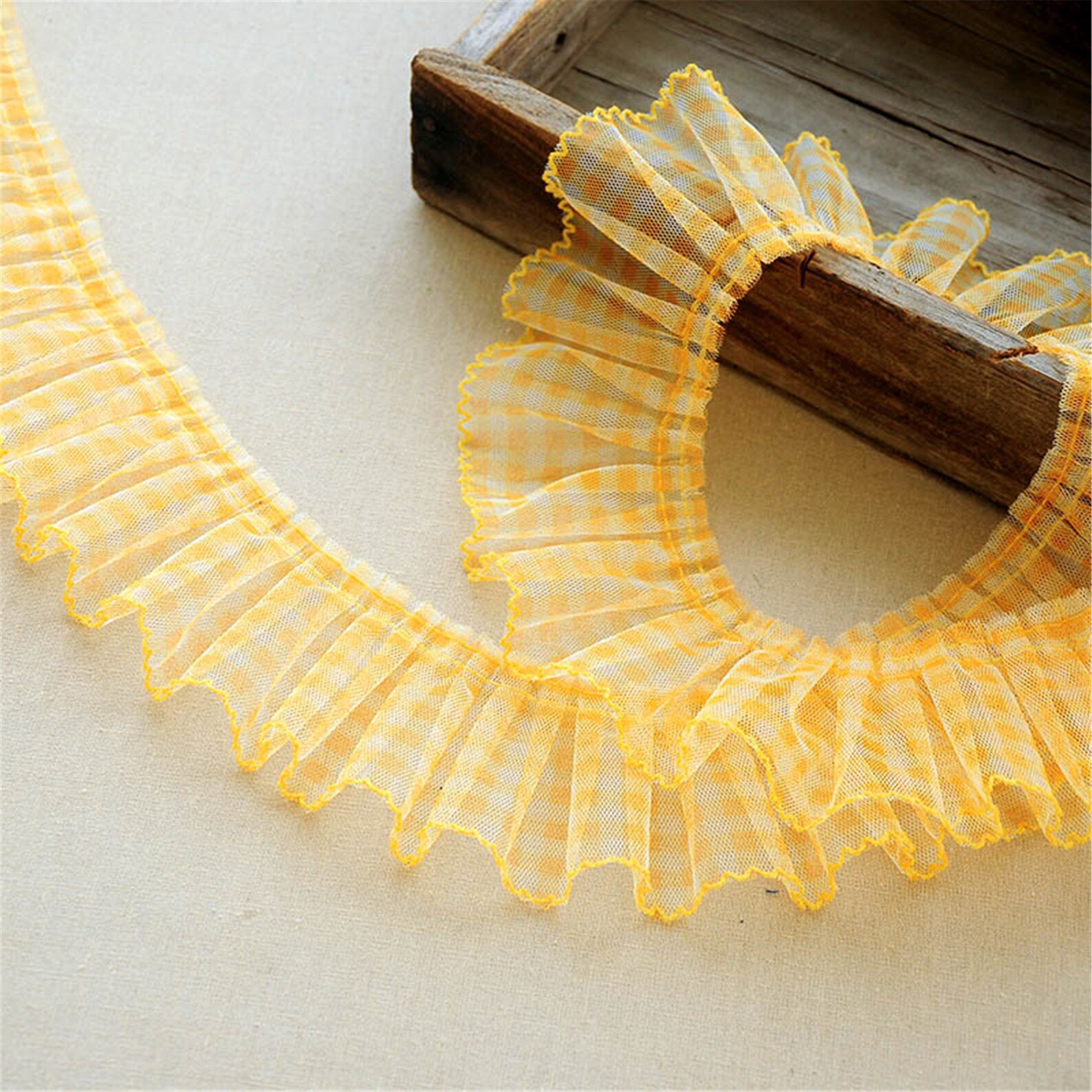 Ruffled Lace Trim 2.7 Wide Net Print Small Grid Pleated | Etsy