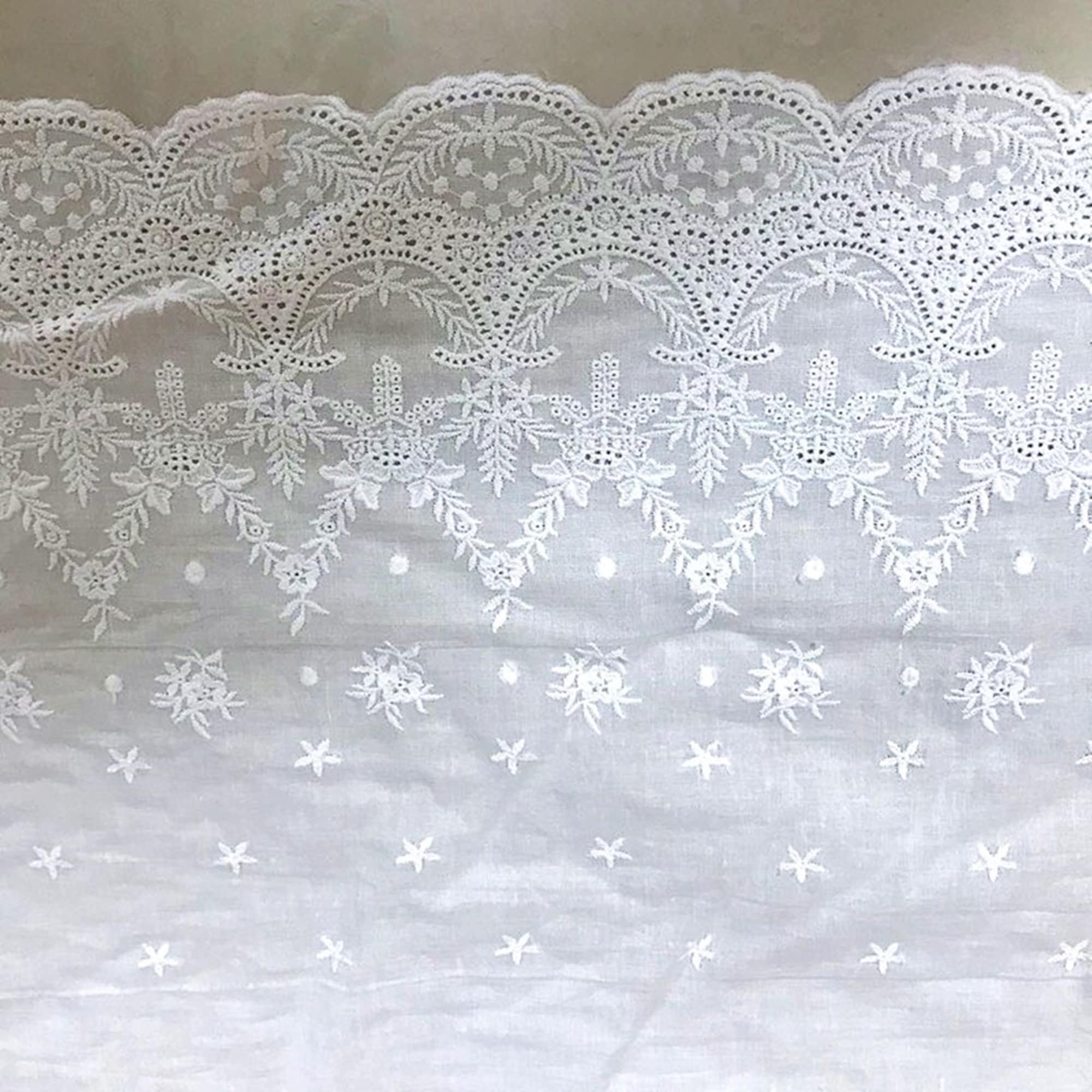 Super Wide Pure Cotton Lace Trim With Eyelet Edge Floral | Etsy