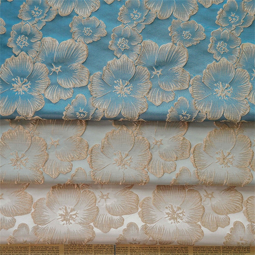 55" Wide Unique Floral Jacquard Fabric, Flowers Brocade Fabric, Tops ...