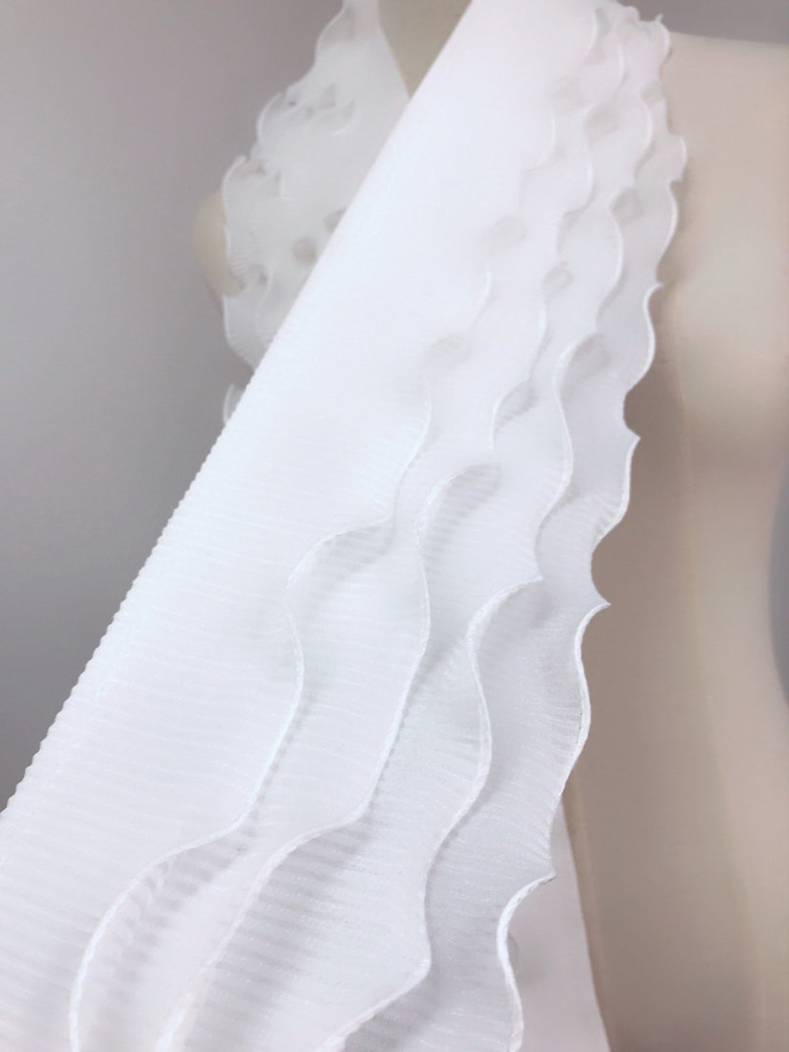 Off White Elastic Chiffon Ruffled Lace Trim Pleated Edging | Etsy