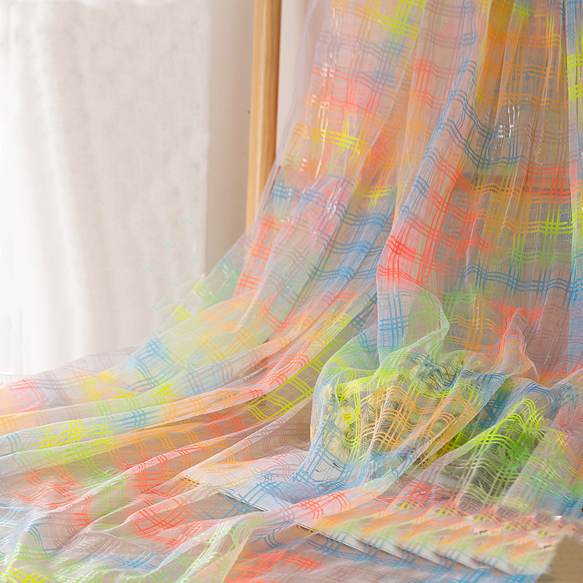 Colorful Grid Lace Fabric Rainbow Ombre Grid Pattern Print - Etsy