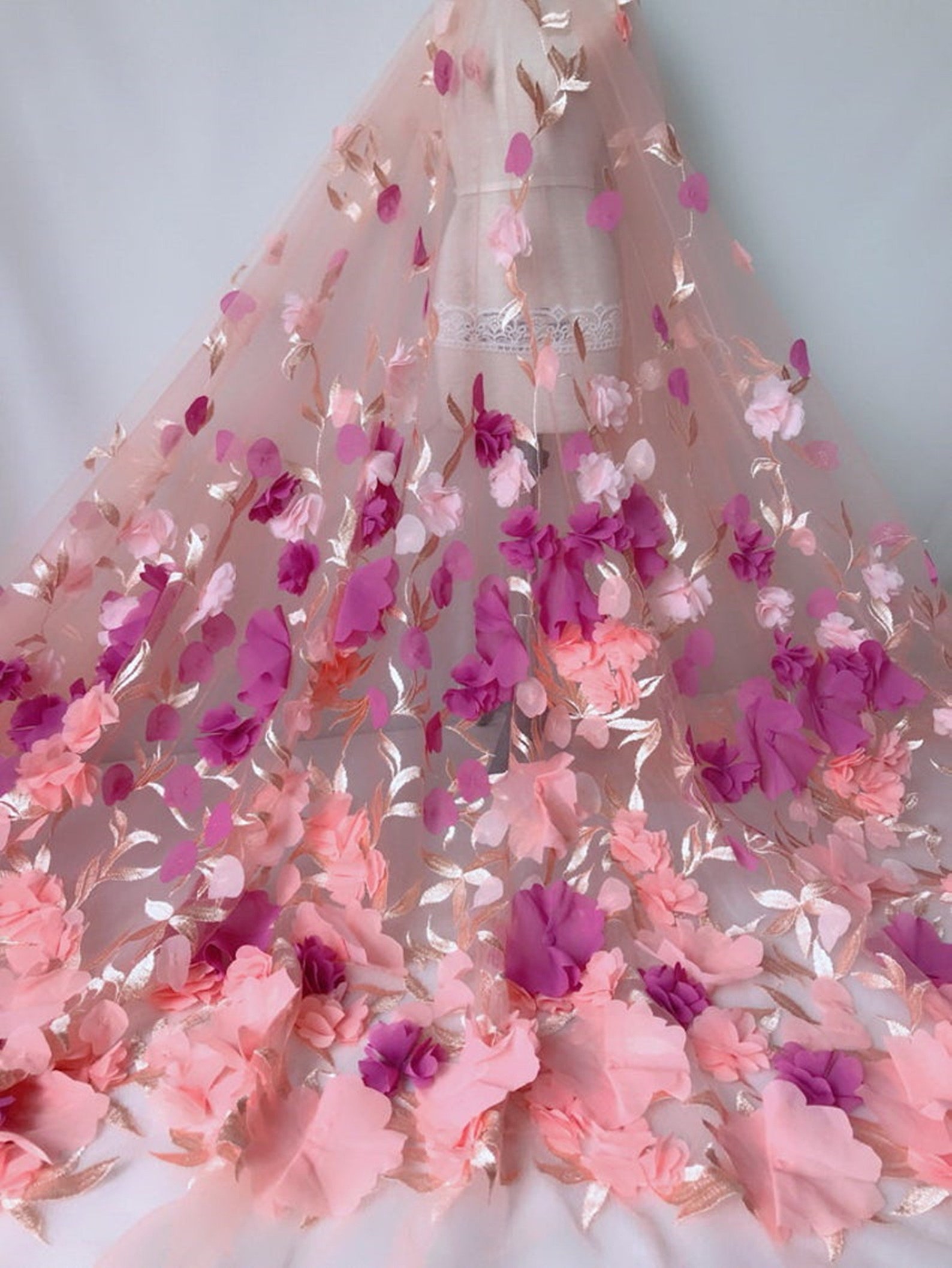 Peach Pink 3D Flower Lace Fabric 3D Floral Embroidery Mesh - Etsy