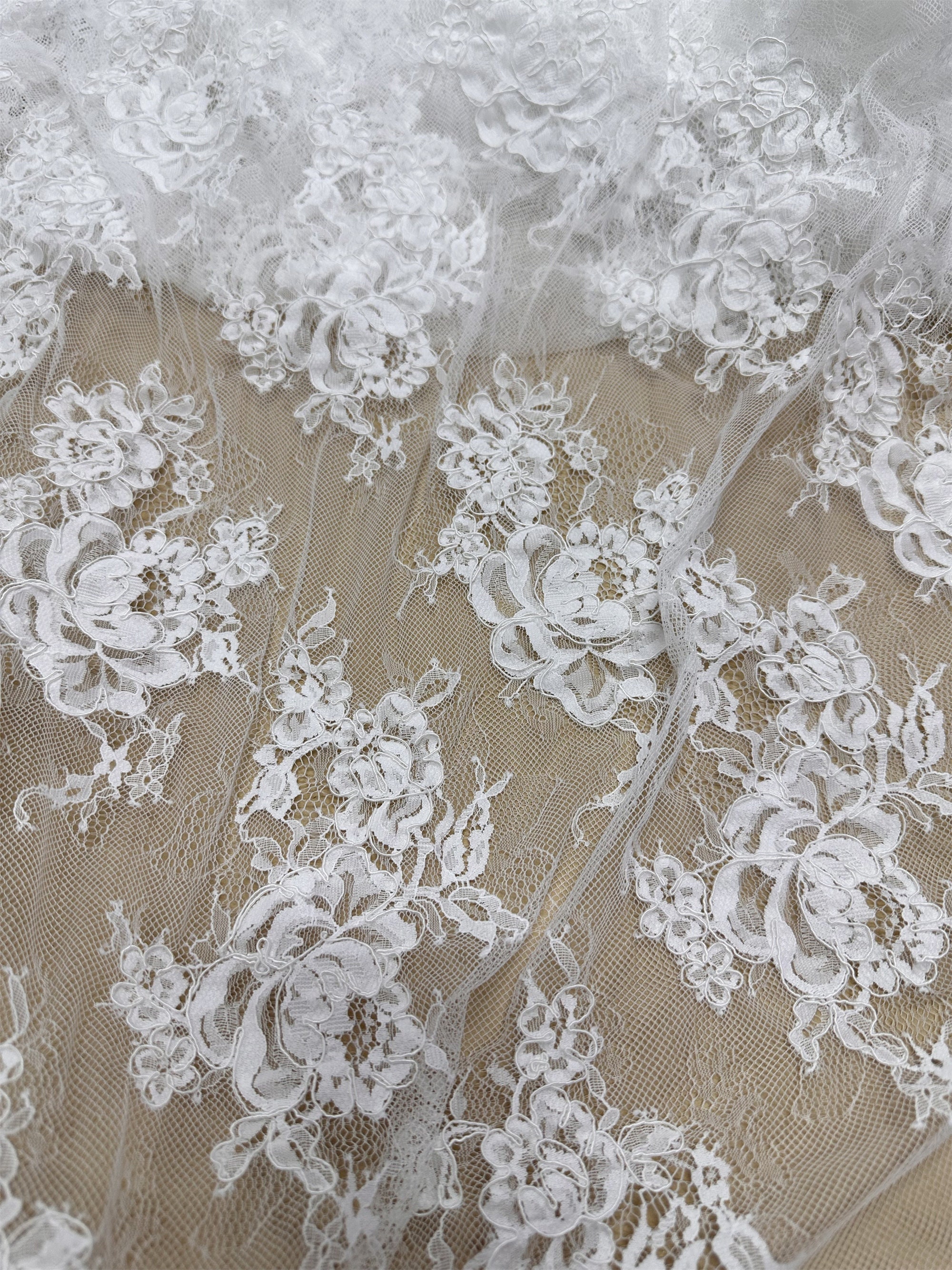 French Chantilly Lace Fabric, Alencon Lace Fabric, Lingerie Lace ...
