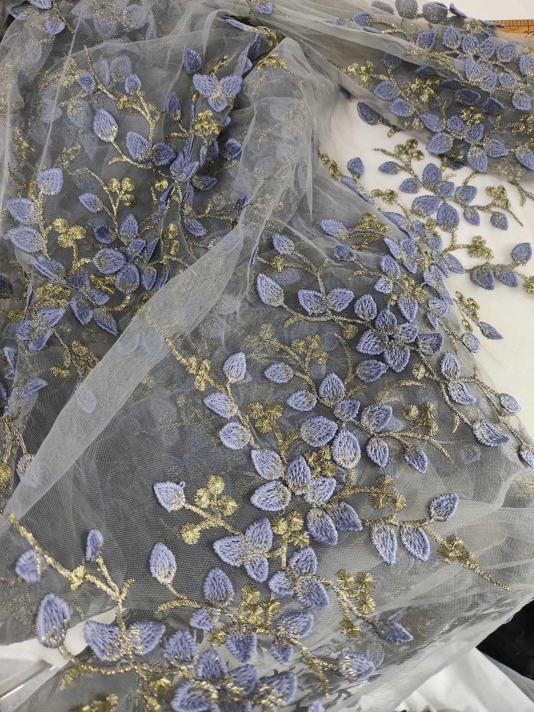 Delicate Flower Embroidery Tulle Fabric, Floral Tulle Lace Fabric ...