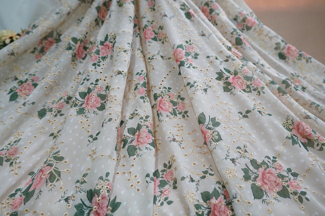 1 Yard Multi Color Flowers Print Chiffon Fabric Floral | Etsy