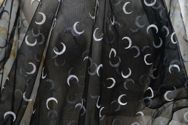Moon Lace Fabric Moon Print Tulle Mesh Fabric Silver Half | Etsy