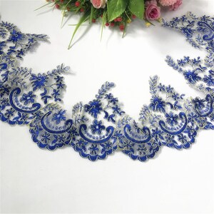 Royal Blue Lace Trim, Alencon Lace Trim, Cord Floral Embroidery Lace ...
