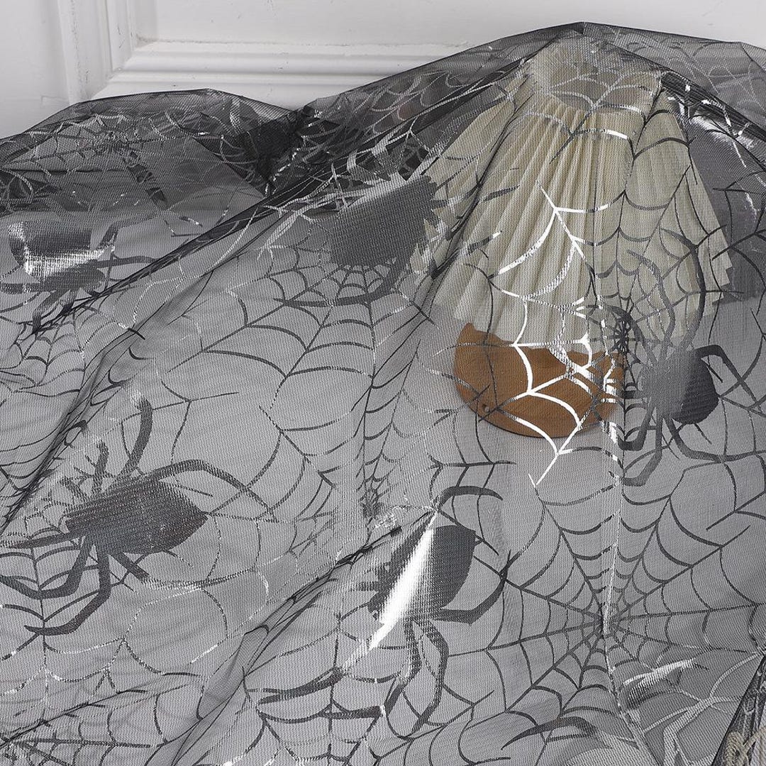 Cool Large Silver Spider Cobweb Print Black Mesh Lace Fabric for Stage ...