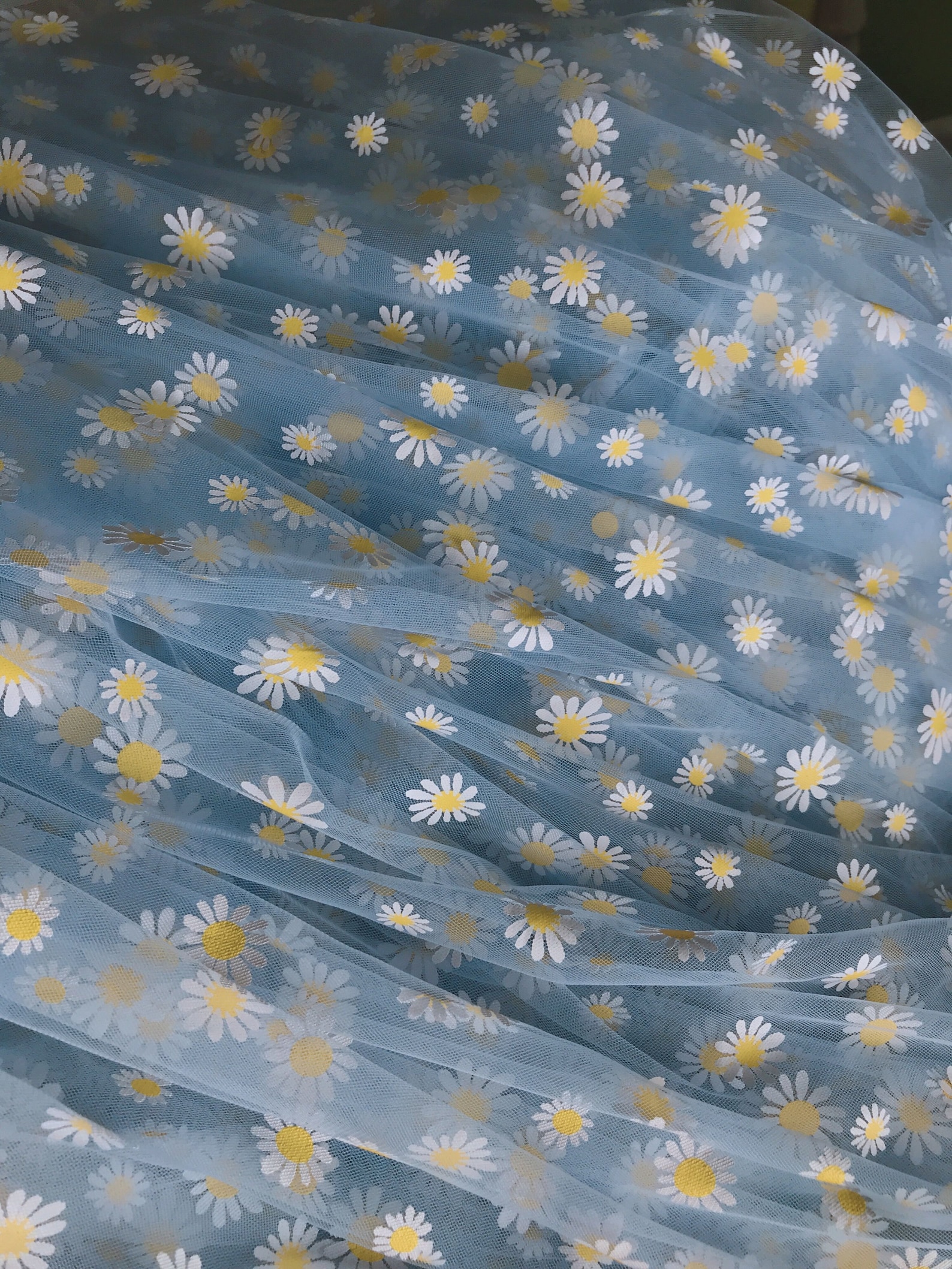 Daisy Lace Fabric, Daisy Print Tulle Mesh Lace Fabric, Daisy Floral ...