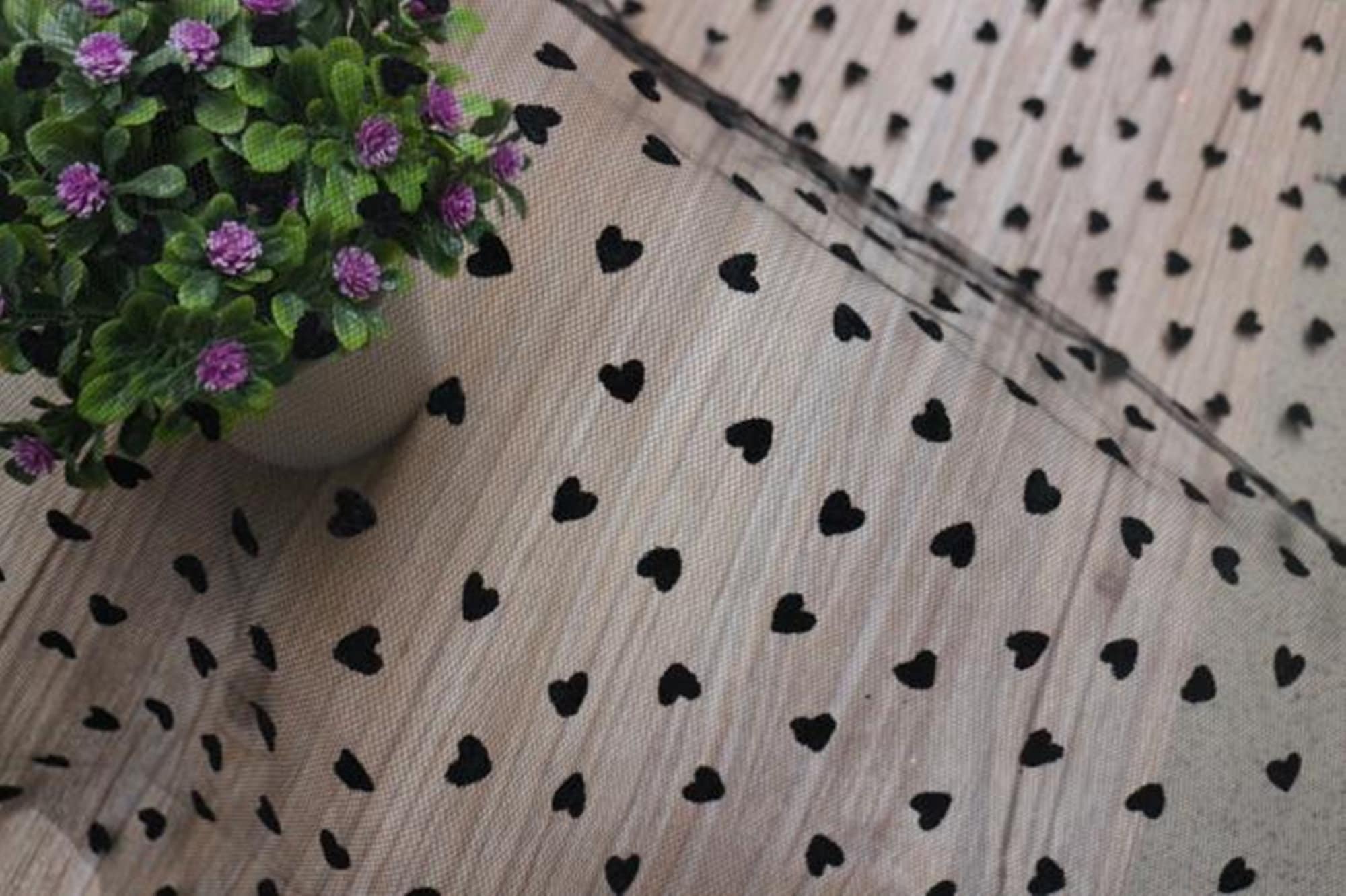 1 Yard Sweet Love Heart Lace Fabric Heart Flocked Tulle Fabric - Etsy