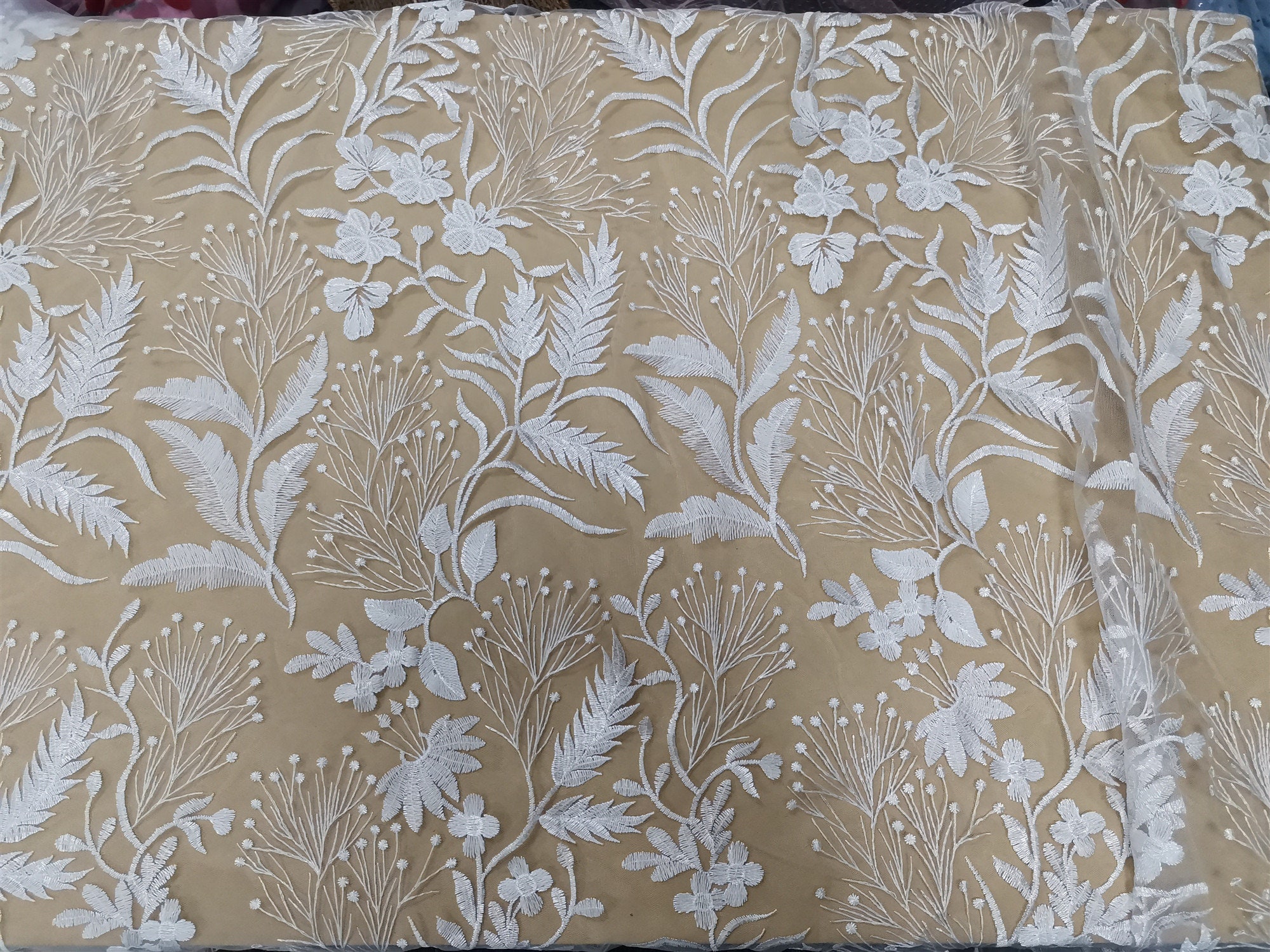 Gorgeous Floral Leaf Overlay Embroidery Lace Fabric Wedding | Etsy