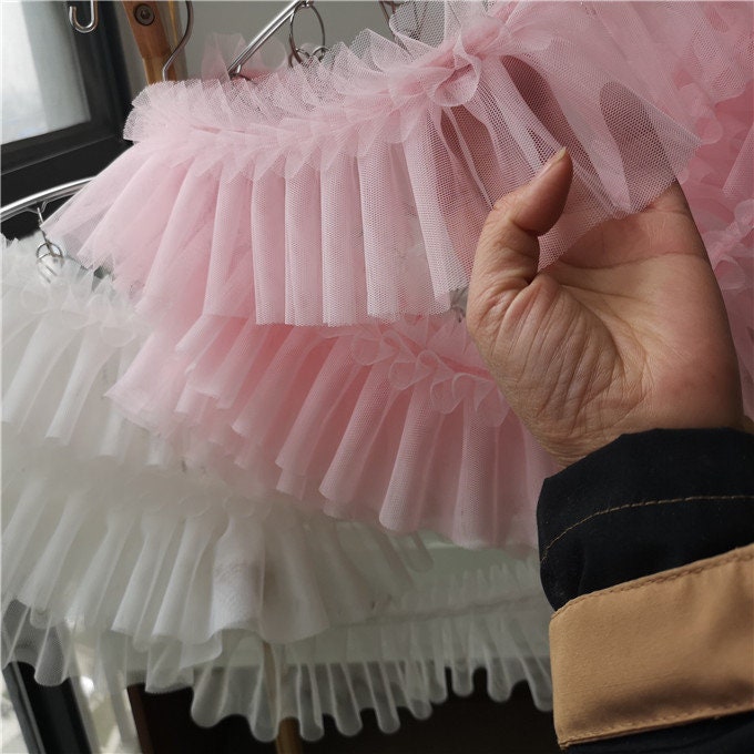 Pink/White Ruffle Lace Trim Ruffled Mesh Lace Trim Pleated | Etsy