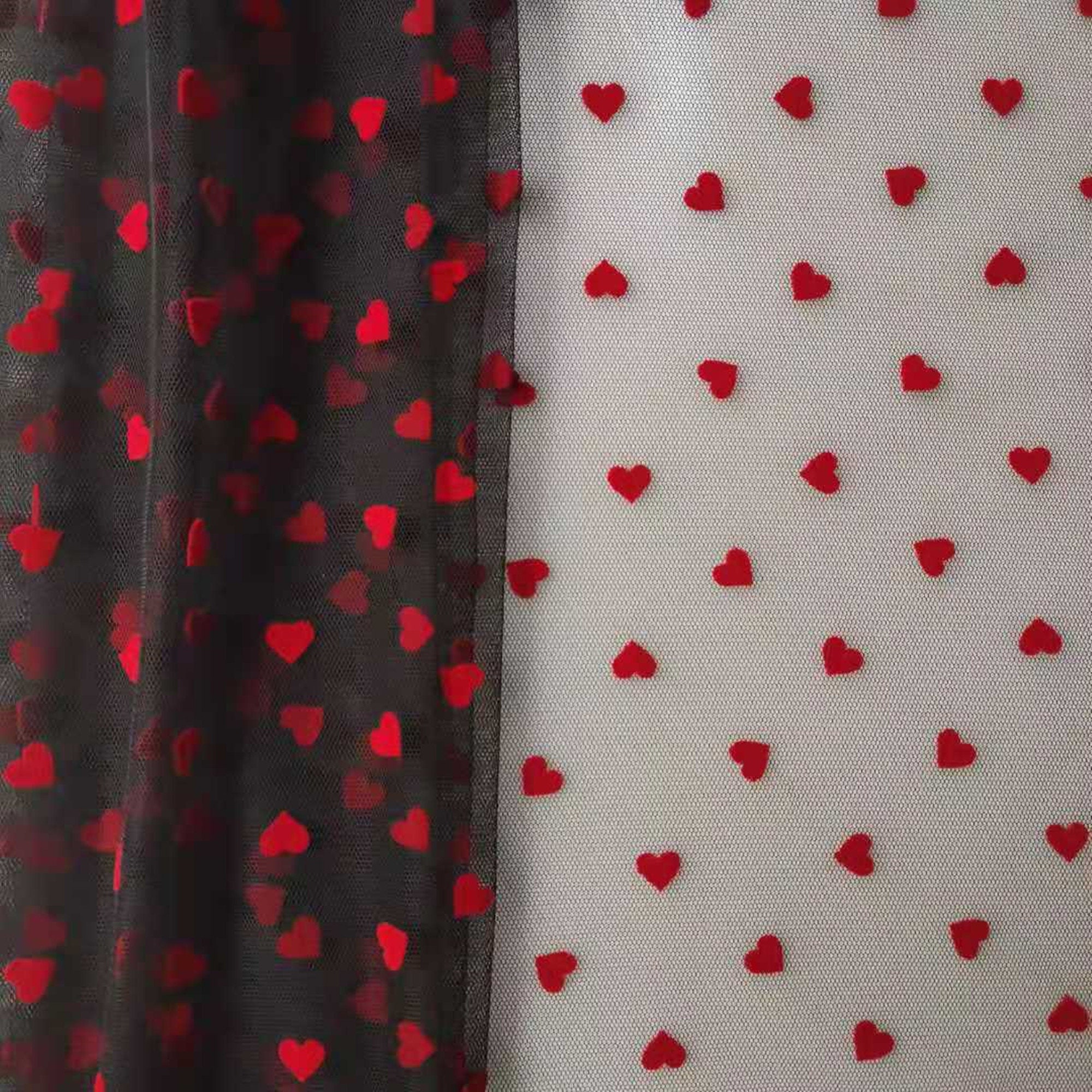 Red Heart Fabric Flocked Heart Tulle Lace Fabric | Etsy Red Heart Fabric Flocked Heart Tulle Lace Fabric | Etsy