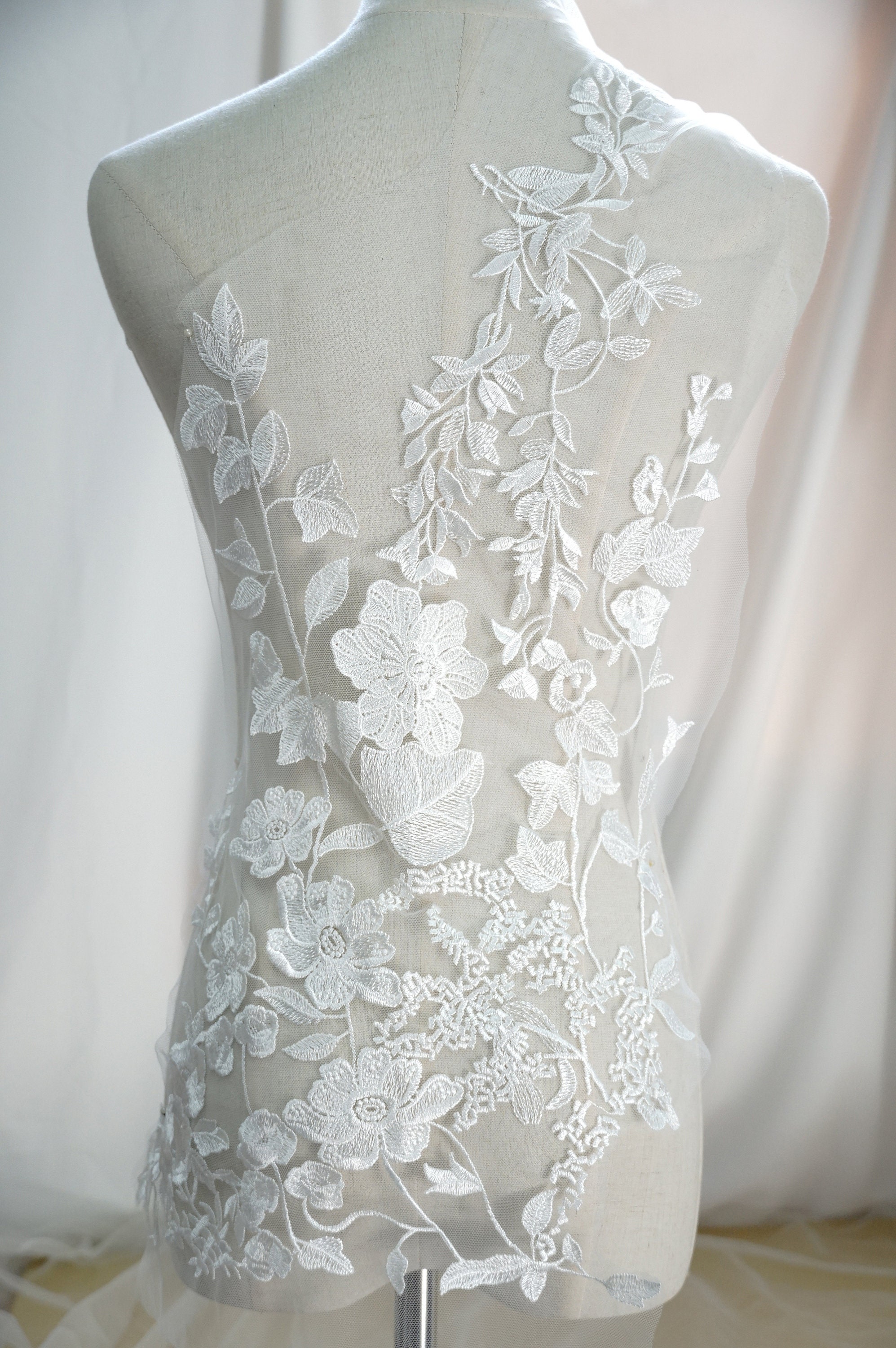 Gorgeous Bridal Flower Lace Applique, Wedding Large Bodice Lace ...
