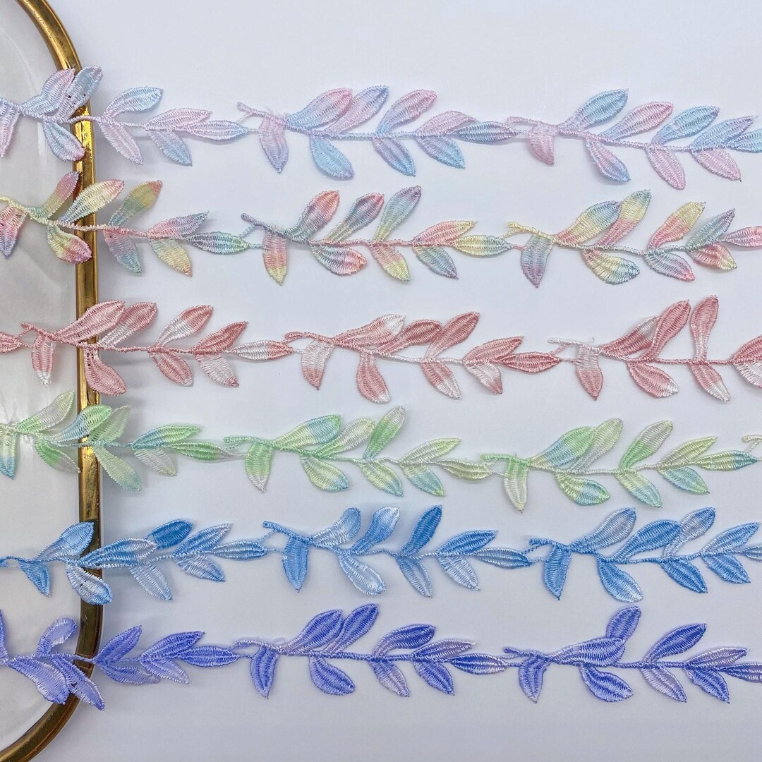 7 Yards Gradient Colorful Leaf Trim, Embroidered Leafy Lace Trim for ...