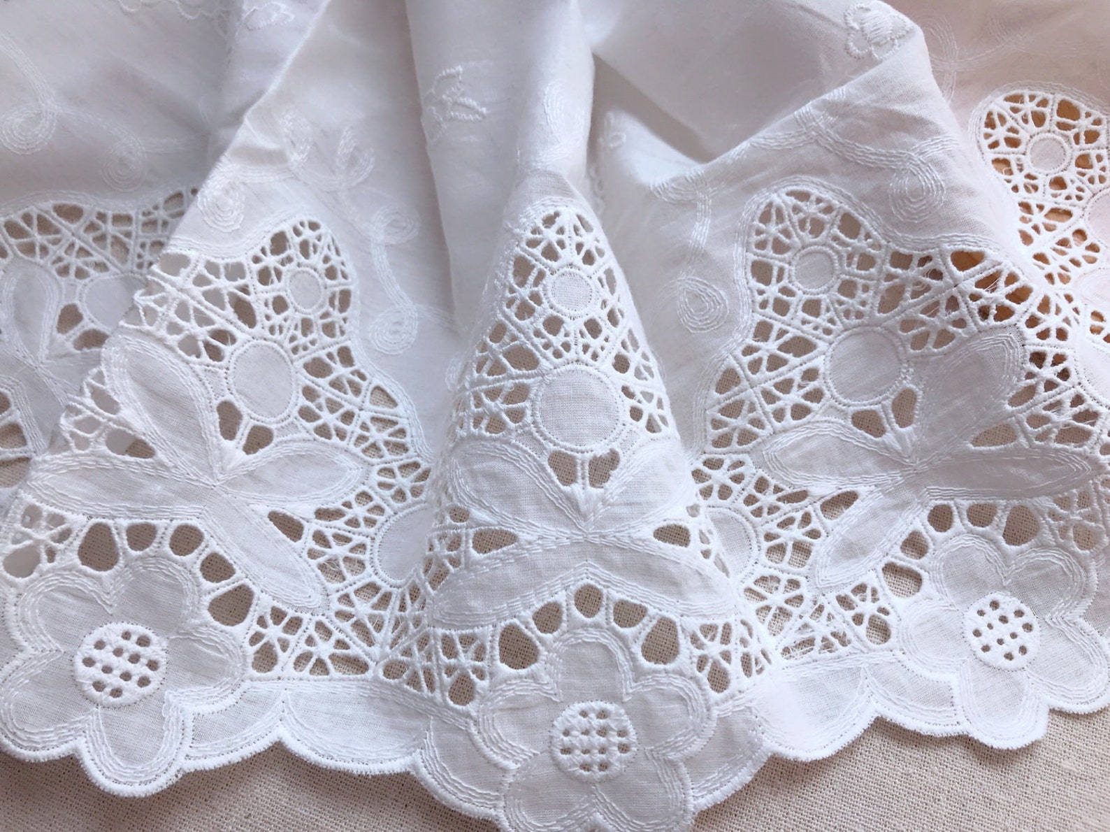 Off White 13.7 Wide Cotton Lace Trim Wide Lace Trim | Etsy