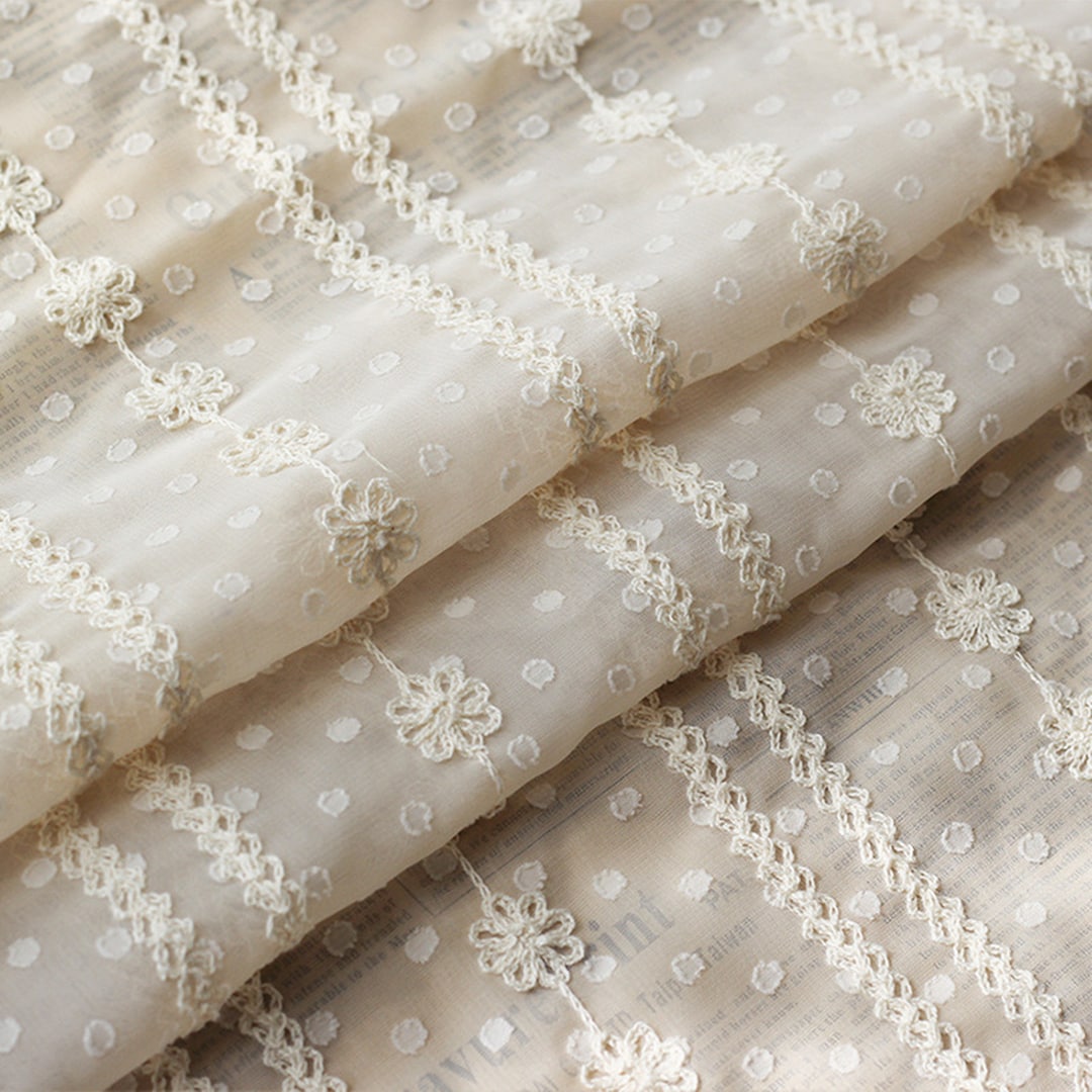Stripe Floral Embroidery Chiffon Fabric, Dotted Fabric, Striped Chiffon ...