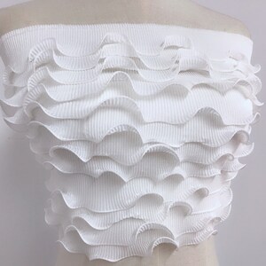 Off White Elastic Chiffon Ruffled Lace Trim, Pleated Edging Lace ...