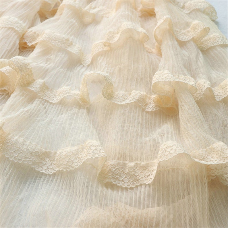 Beige /black Ruffle Fabric Ruffled Tulle Fabric Pleated - Etsy