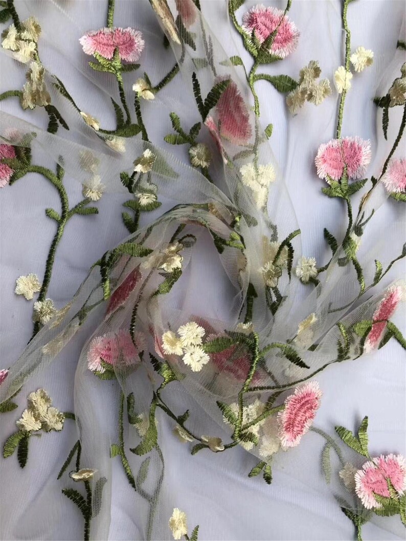 Gorgeous Embroidery Lace Fabric Colorful Floral Embroidered | Etsy