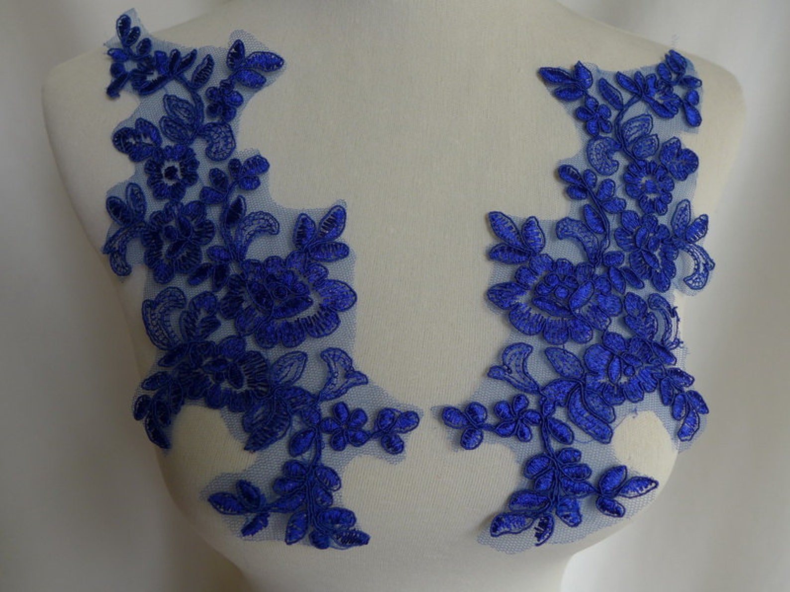 One Pair Royal Blue Applique Embroidered Lace Applique for | Etsy