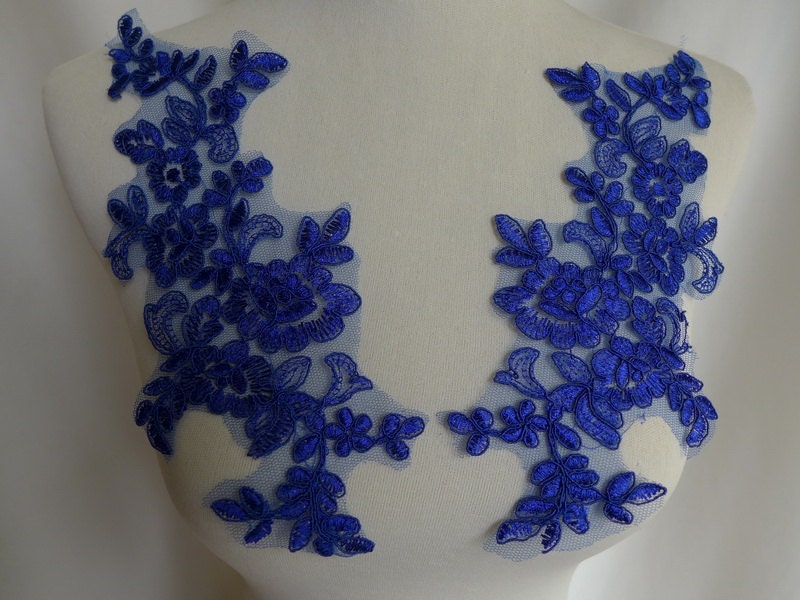 One Pair Royal Blue Applique Embroidered Lace Applique for | Etsy