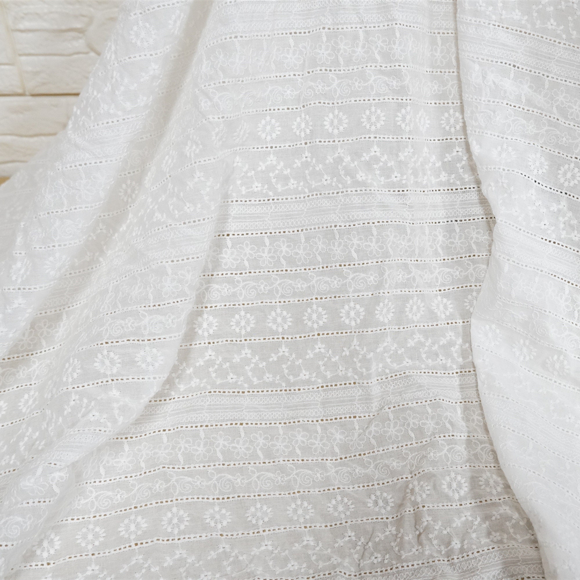 Eyelet Stripe Lace Fabric Floral Embroidery Fabric Cotton - Etsy
