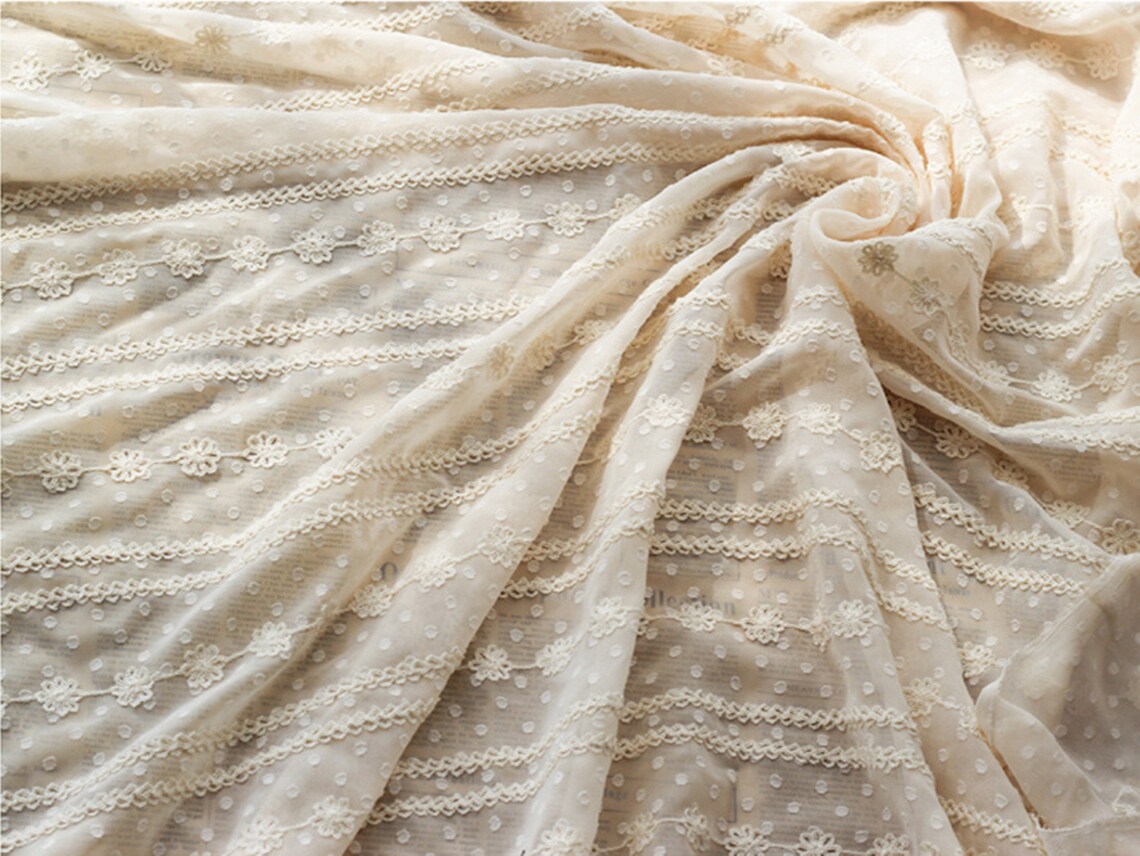 Stripe Floral Embroidery Chiffon Fabric Dotted Fabric | Etsy