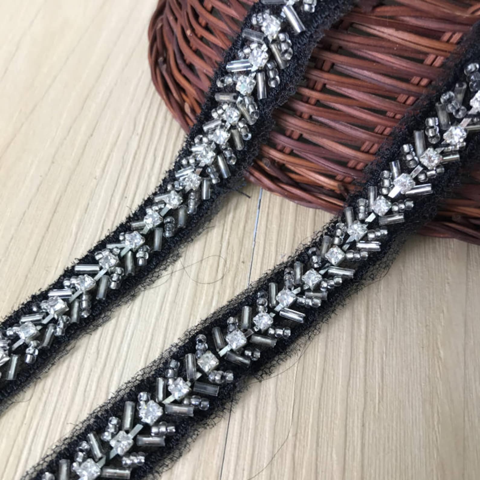 Beaded Lace Trim Pearl Lace Trim in Silver on Mesh Wedding - Etsy