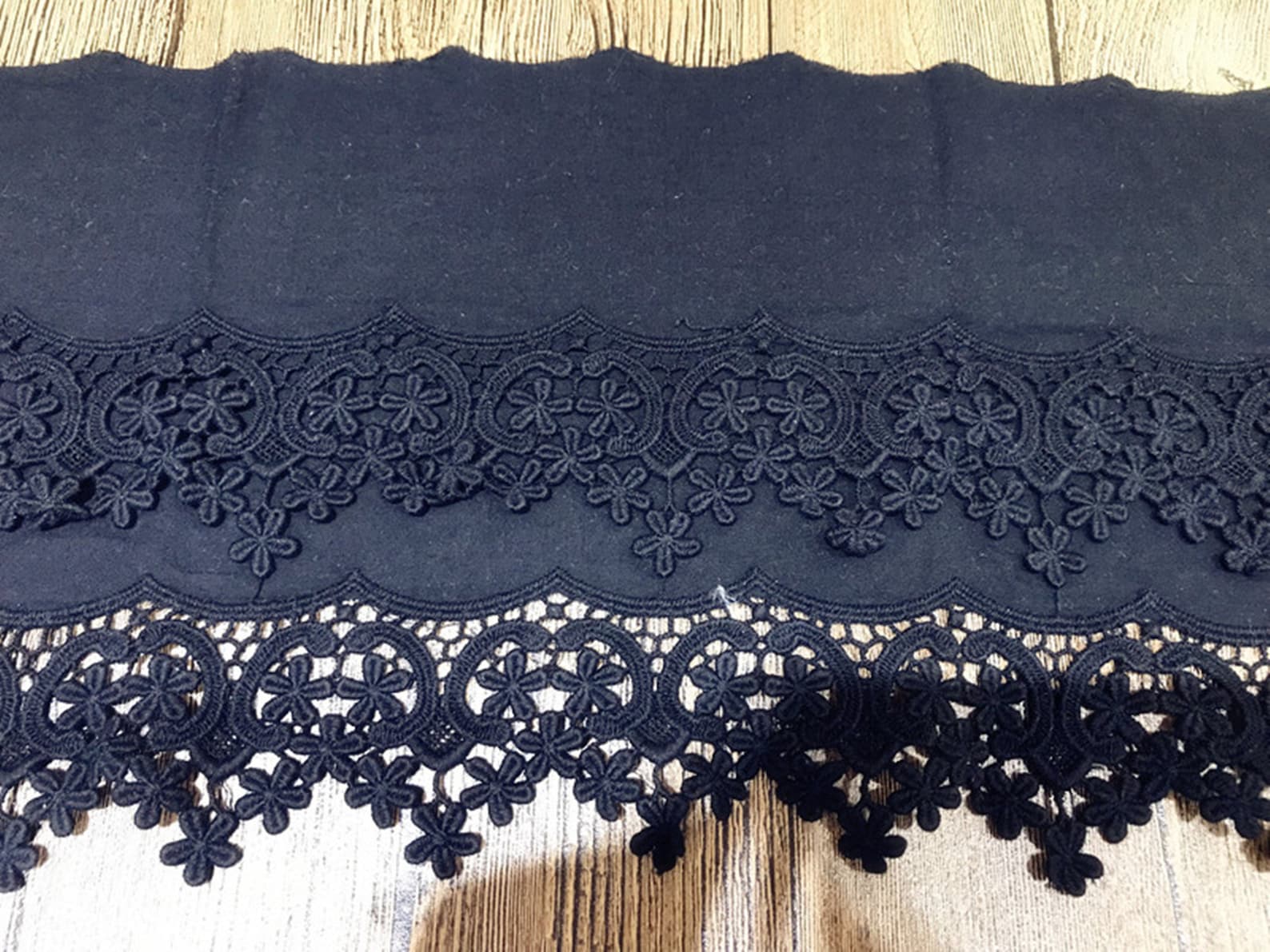 8.66" Wide Black Lace Trim, Crochet Floral Embroidery Cotton Lace Trim ...