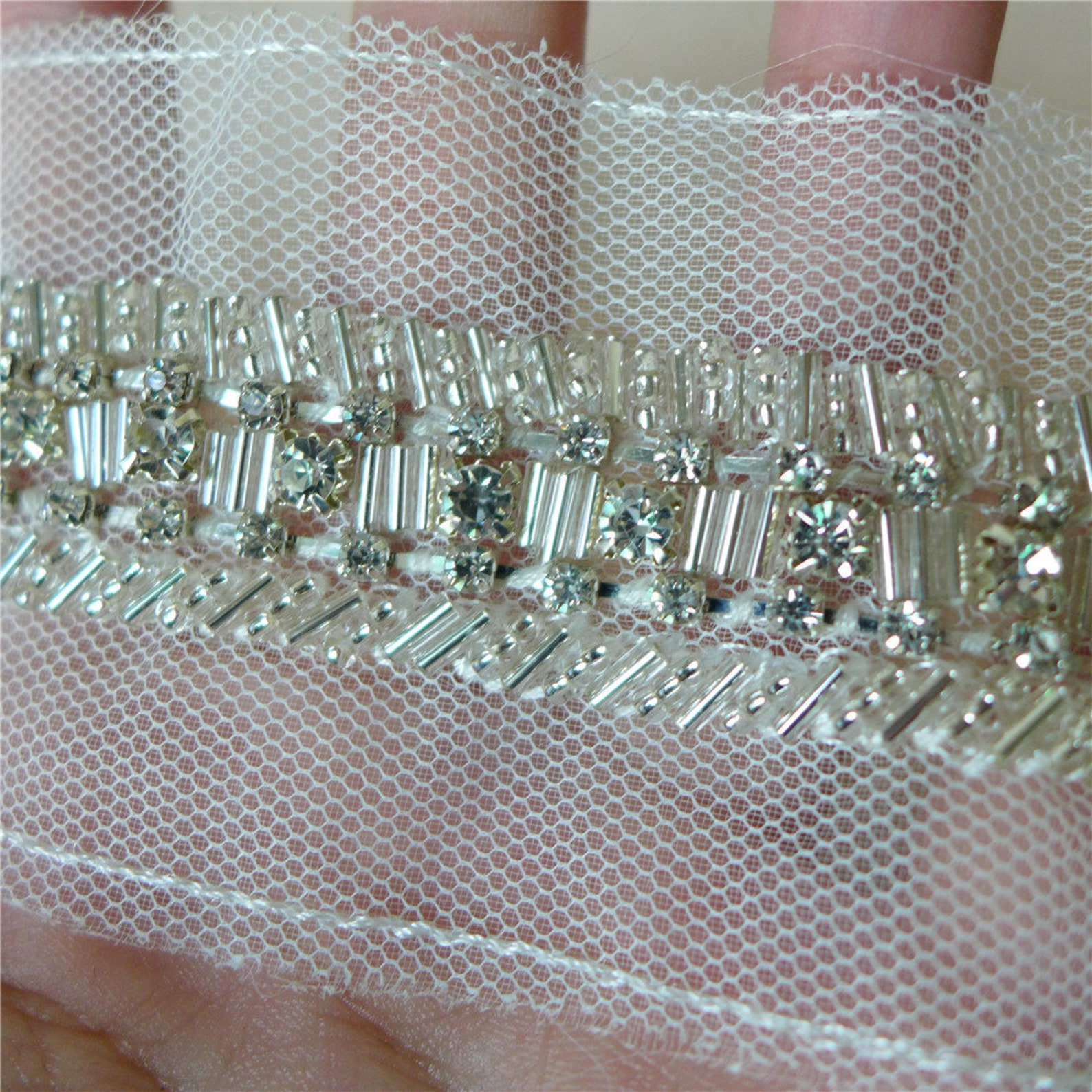 New Crystal Beaded Trim Rhinestone Mesh Lace Fabric Trim - Etsy