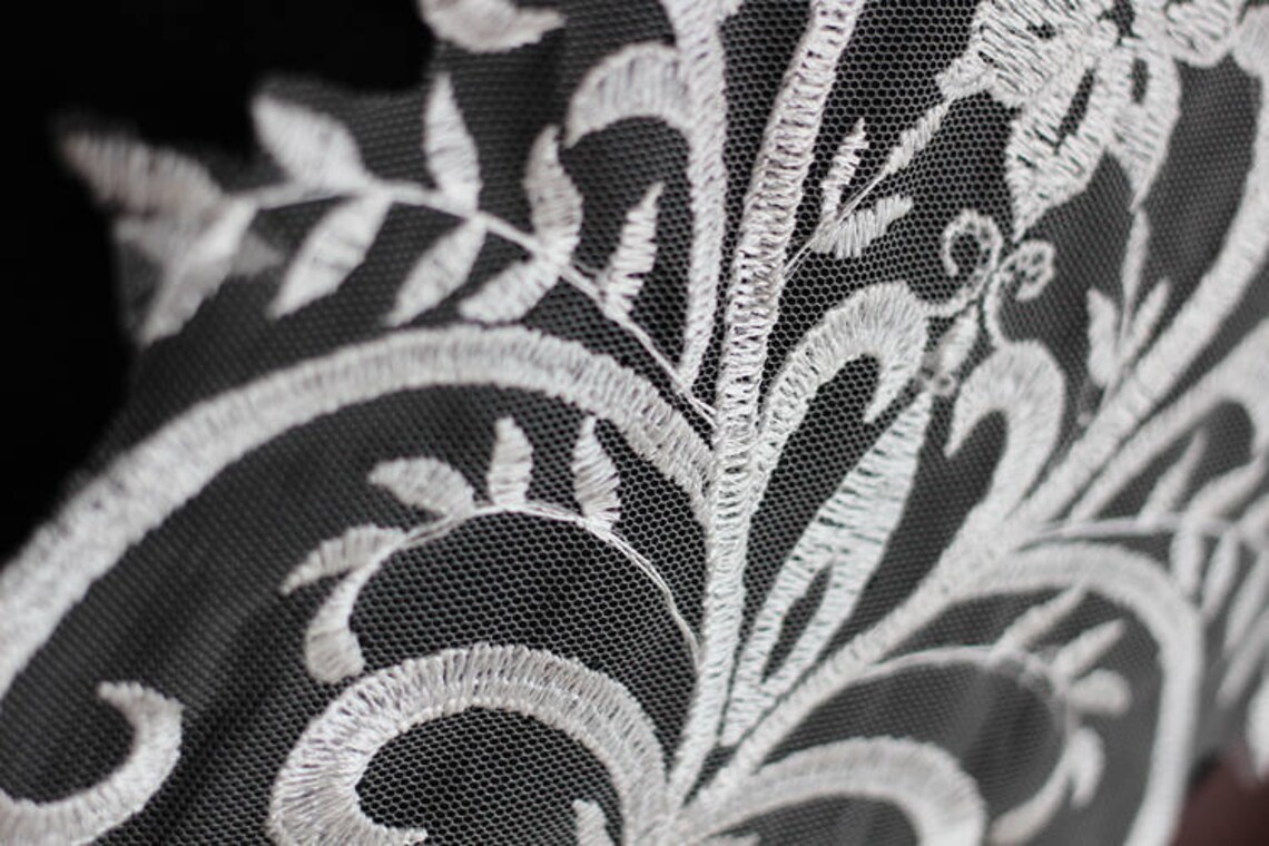 White Lace Applique Large Applique On Mesh For Jewellery | Etsy