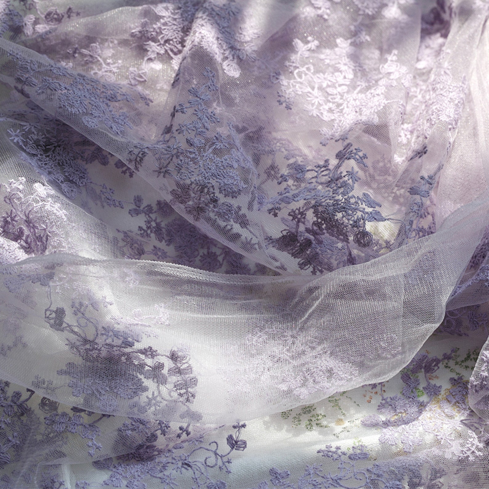 Purple Lace Fabric, Lavender Floral Embroidery Lace Fabric, Wedding ...