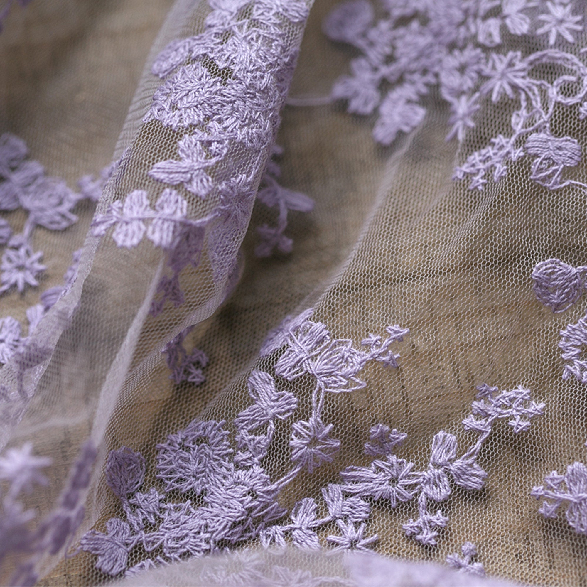 Purple Lace Fabric, Lavender Floral Embroidery Lace Fabric, Wedding ...
