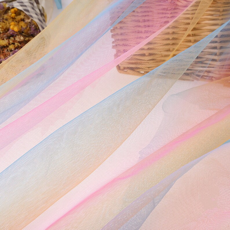 Gradient Rainbow Lace Fabric Soft Tulle Wedding Bridal Fabric for Veil ...