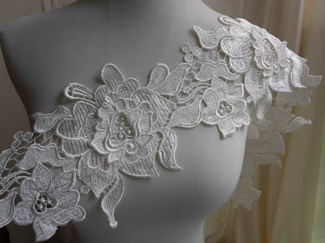 Ivory Venice Roses Lace Trim Ivory Roses Applique Rose Large - Etsy