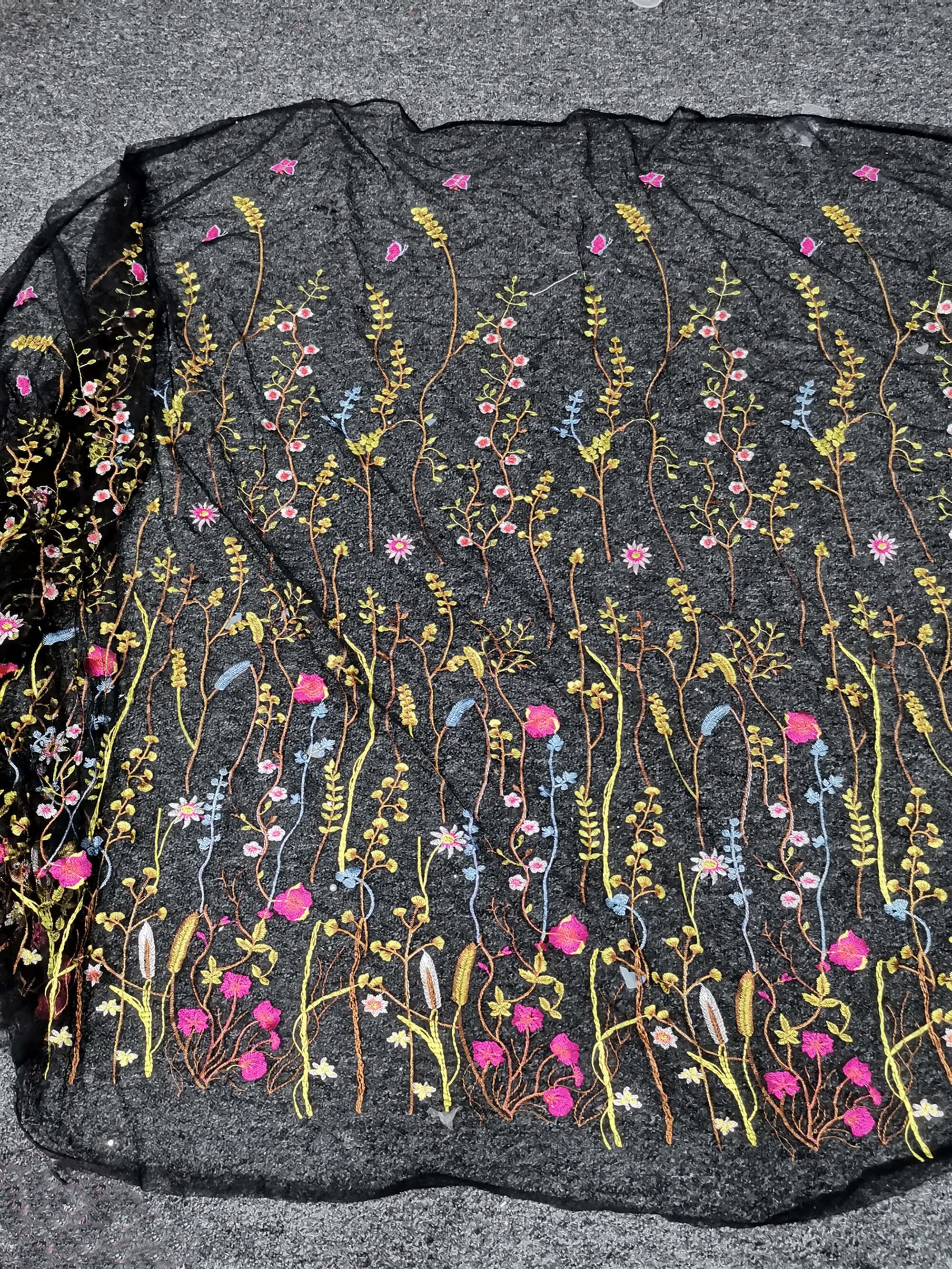 Multi-color Embroidered Floral Lace Fabric Embroidered Tulle - Etsy