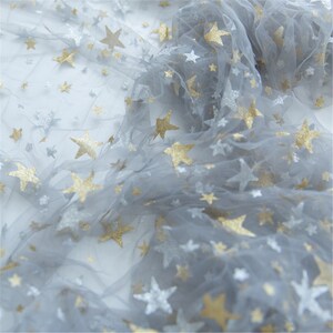 Star Lace Fabric, Glitter Star Lace Fabric, Gold and Silver Star Print ...