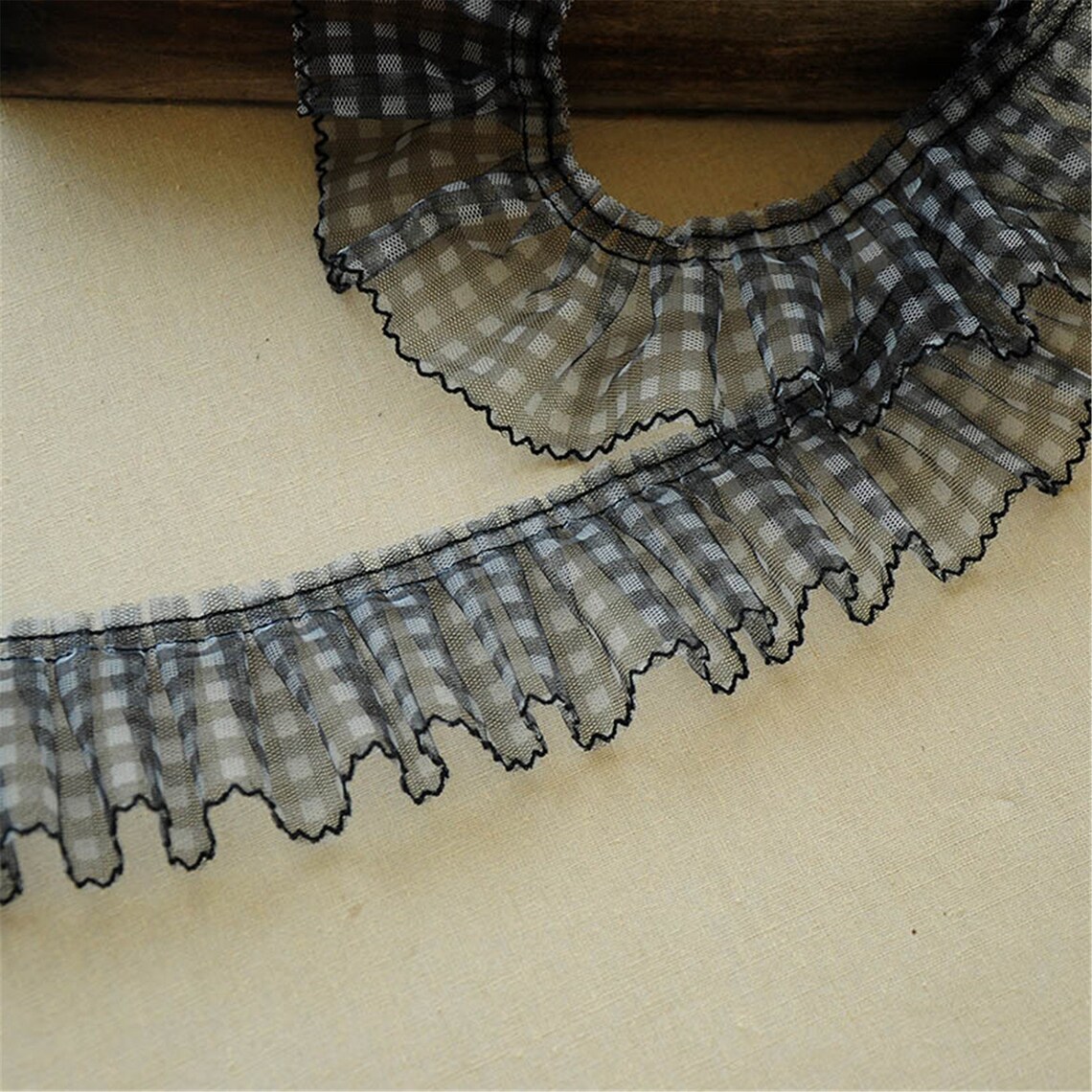 Ruffled lace trim 2.7 wide net print small grid pleated | Etsy