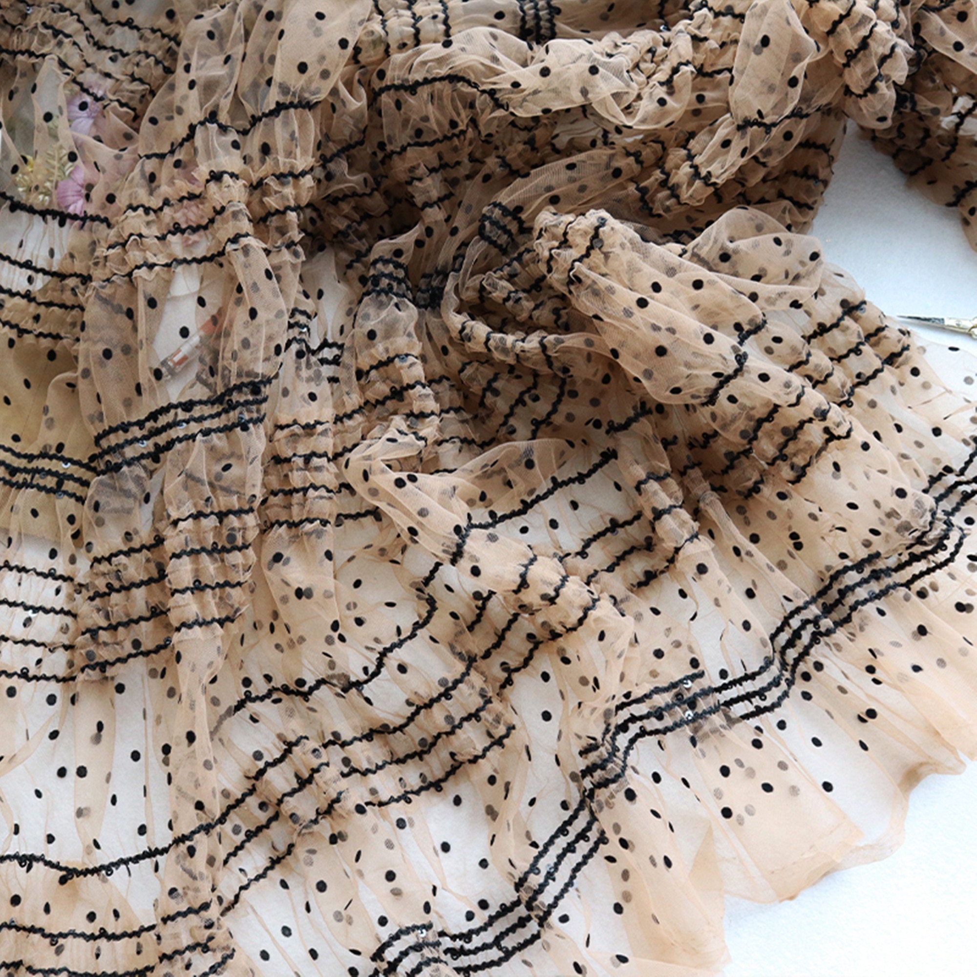 Romantic Brown ruffled fabric sequins ruffled mesh fabric | Etsy